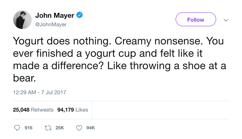 John Mayer - "Yogurt" – Tee Tweets